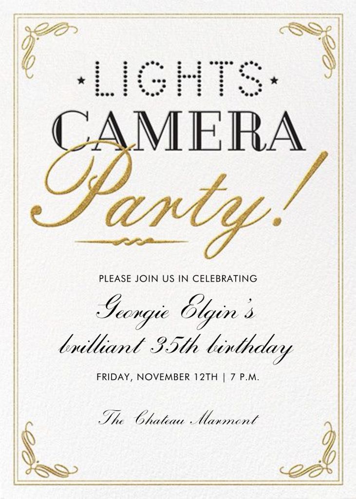 Lights, Camera, Party - Birthday Invitation | Send online instantly ...