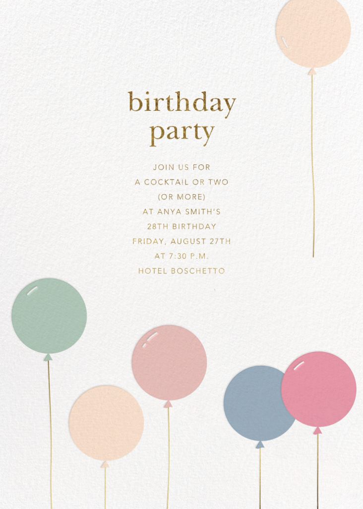 Pastel Balloons - Birthday Invitation | Send online instantly | RSVP ...