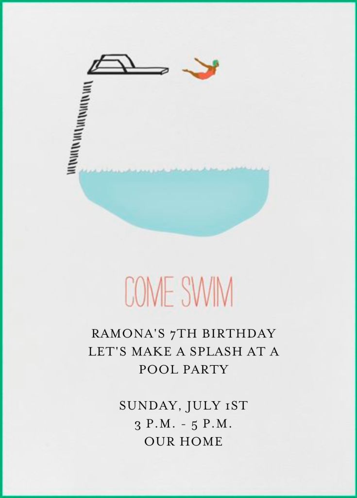 Take a Dip - Birthday Invitation | Send online instantly | RSVP tracking