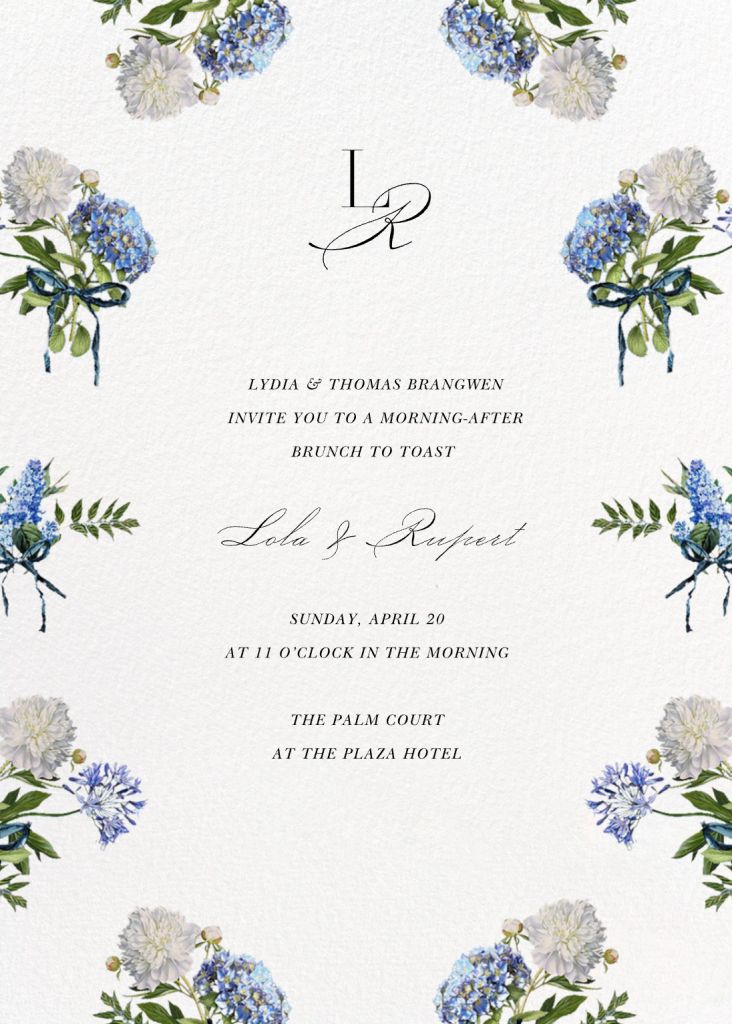 Hydrangea Bouquet Frame - Wedding Brunch Invitation | Send online instantly | RSVP tracking