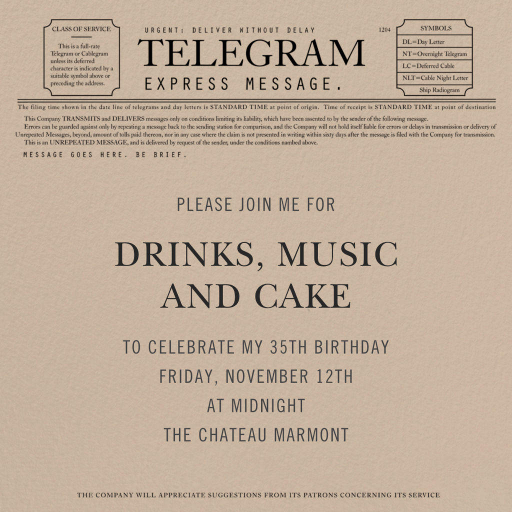 Telegram - Party Invitation | Send online instantly | RSVP tracking