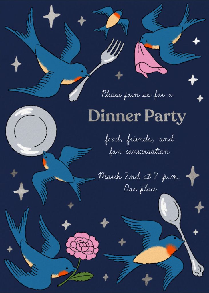 Little Blue Birds - Dinner Party Invitation | Send online instantly ...