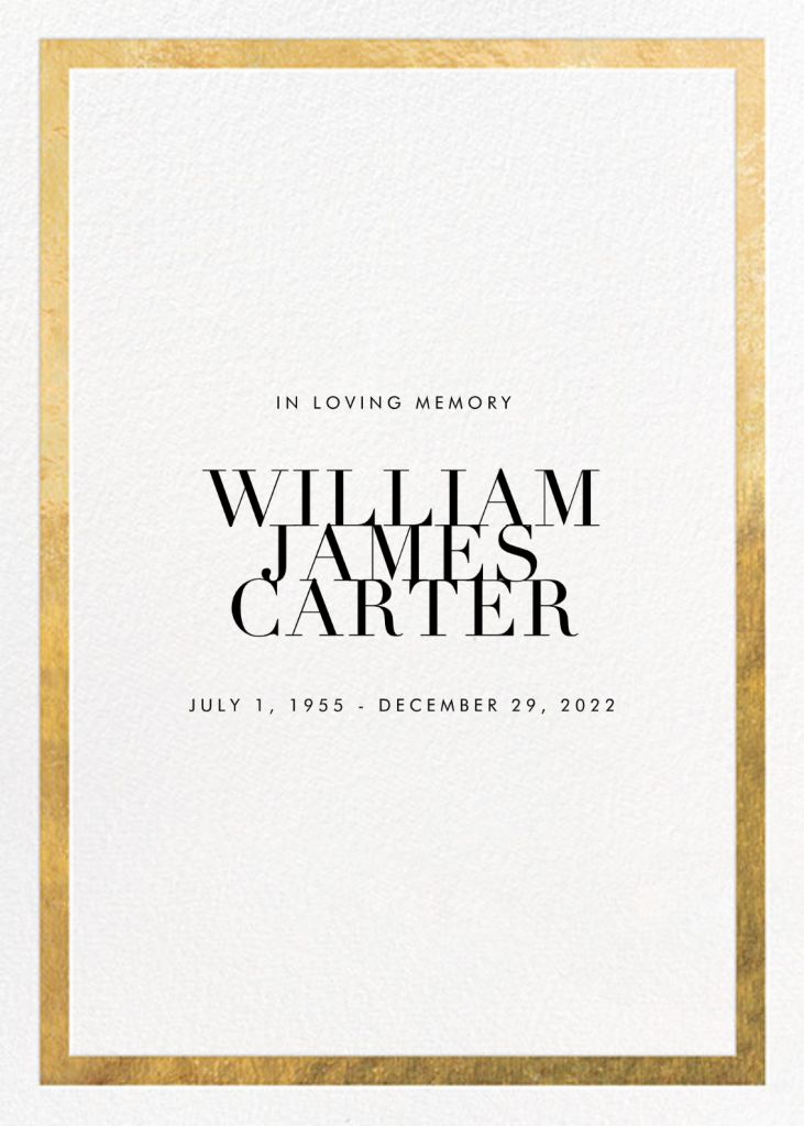Simple Gold Border - Memorial Card | Send online instantly | RSVP tracking