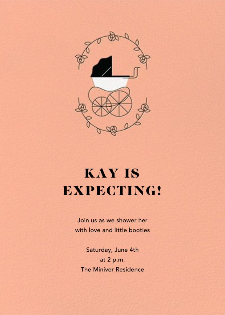 Baby Pram Line Art Wreath Invitation