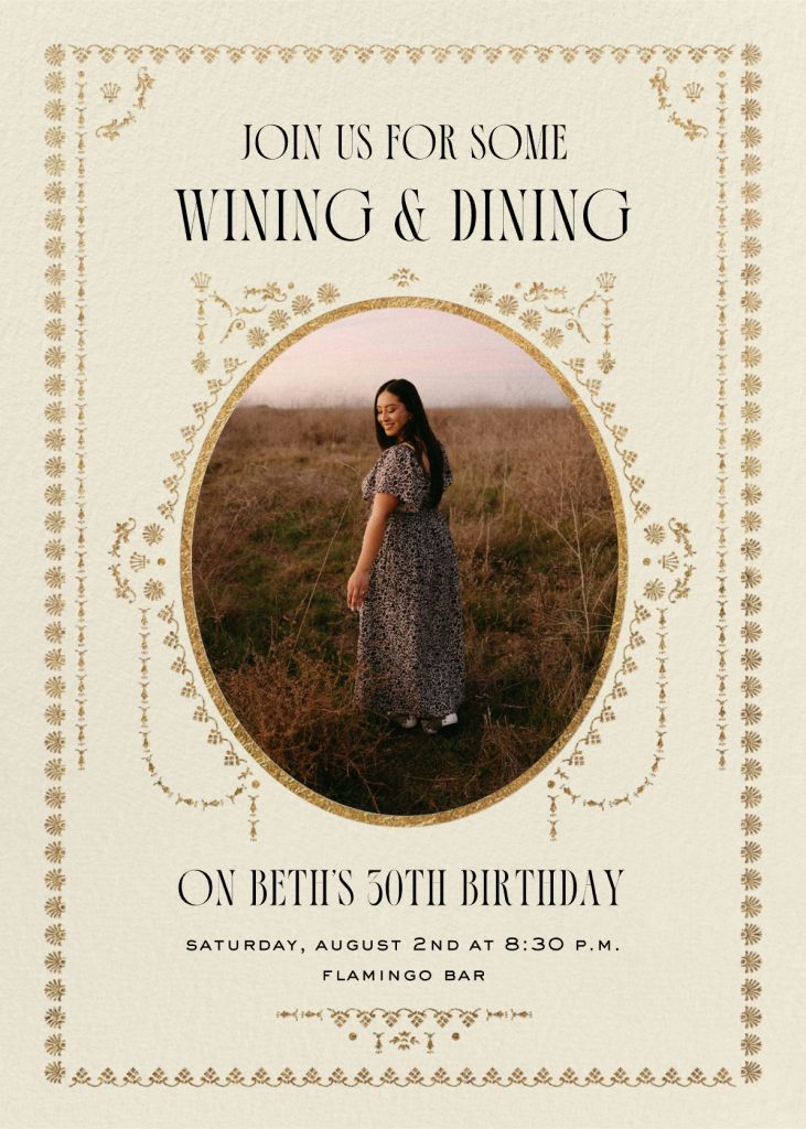 Delicate Gold Frame - Birthday Invitation | Send online instantly ...