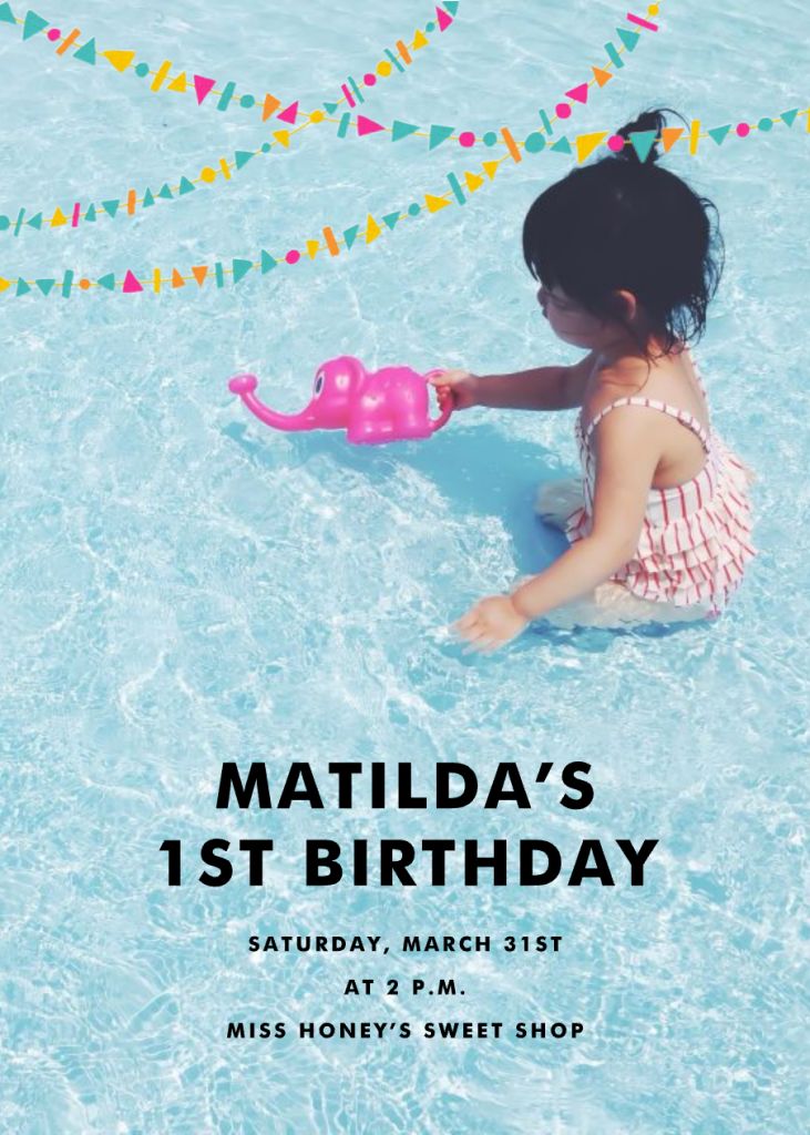 Streamer Shapes (Photo) - First Birthday Invitation | Send online ...