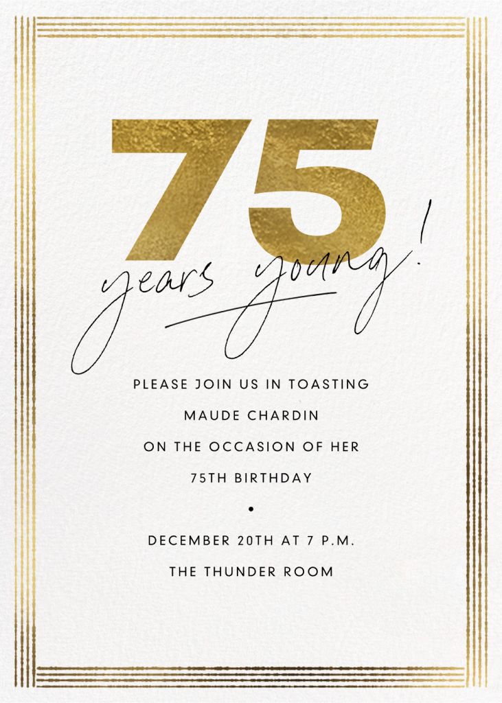 50 Years Young (Gold) - 75th Birthday Invitation | Send online ...
