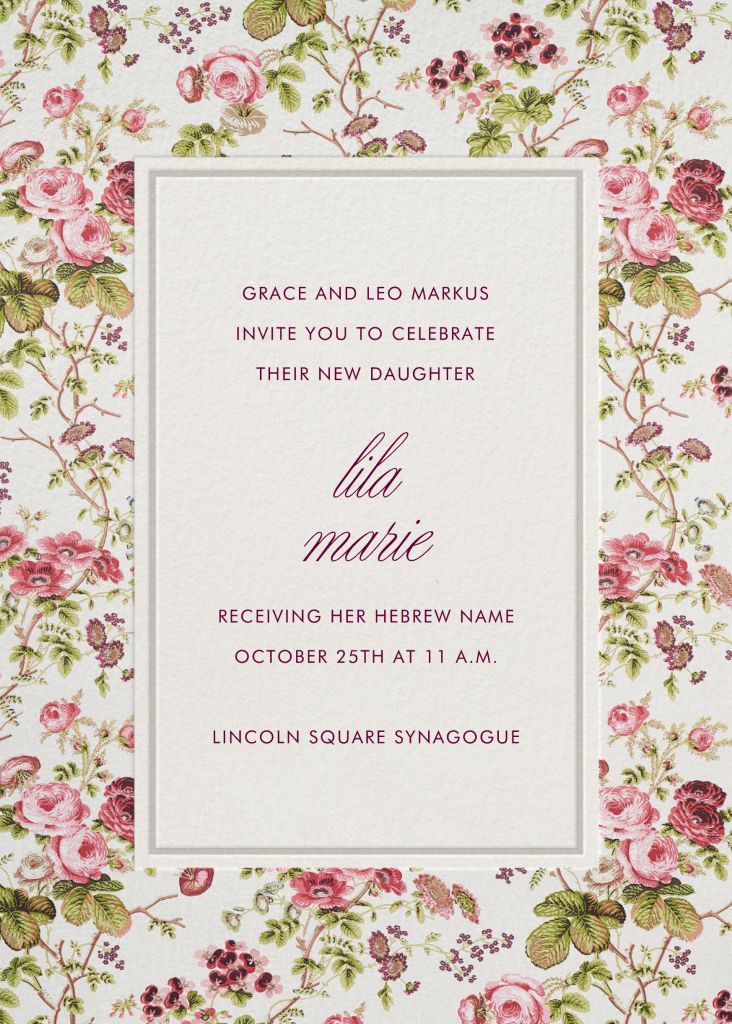 Trellis Bloom - Bris/Baby Naming Invitation | Send online instantly ...