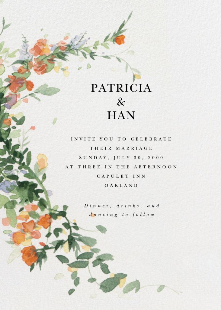 Watercolor Floral Garland - Wedding Invitation | Send online instantly ...