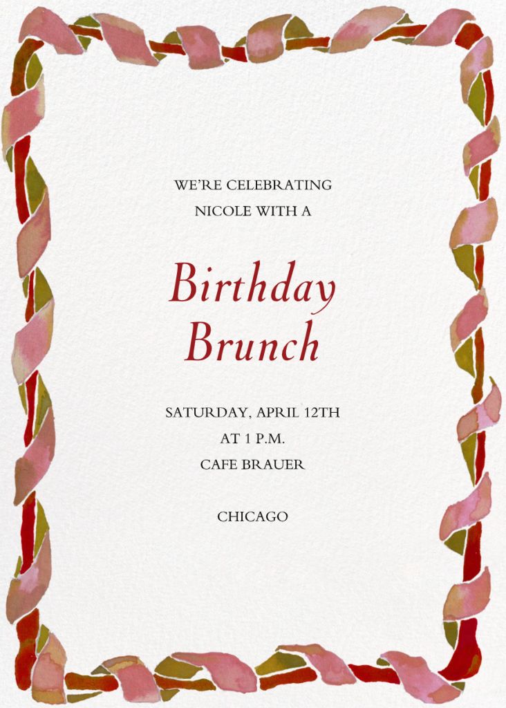 Watercolor Ribbon Border - Birthday Invitation | Send online instantly ...
