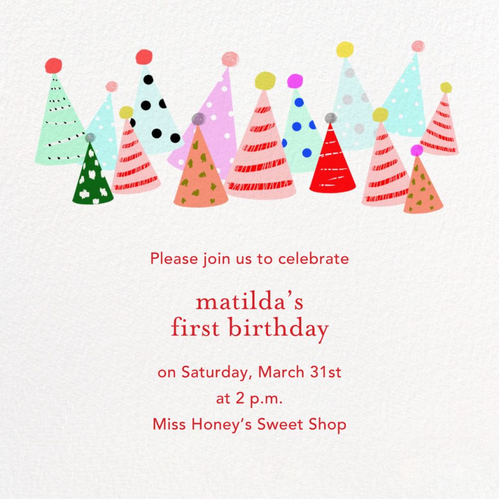 Party Hats - First Birthday Invitation | Send online instantly | RSVP ...