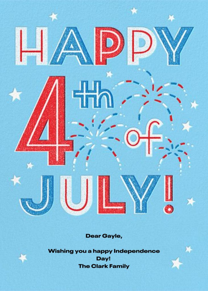 Bold Type 4th of July Fireworks Card