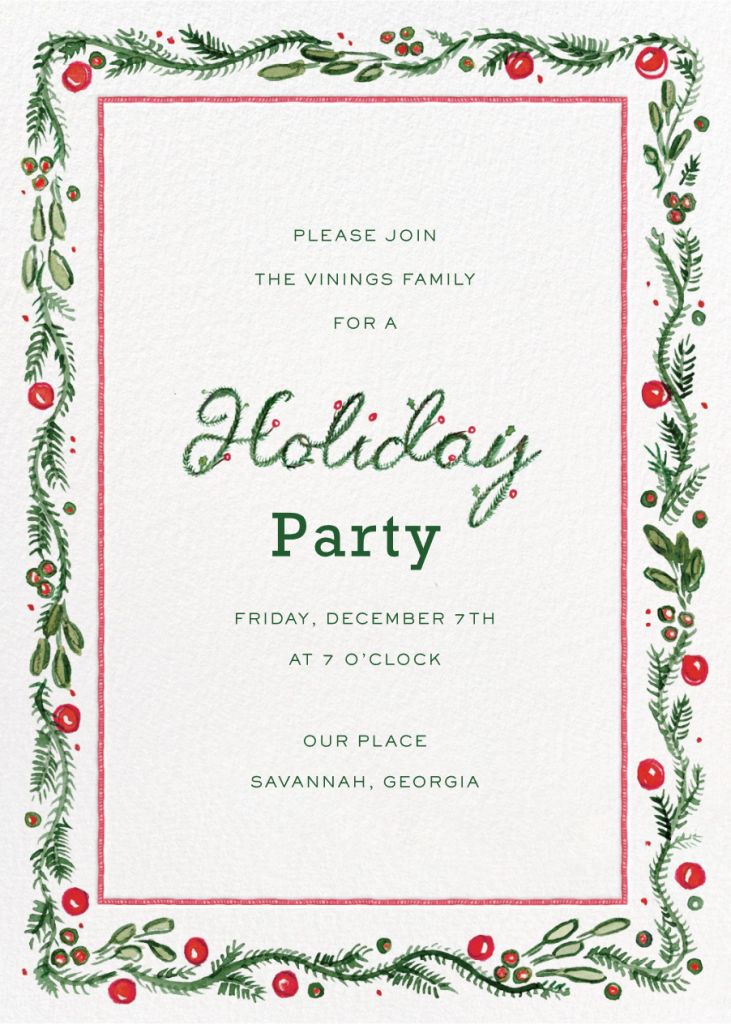 Evergreen Holiday Border (Jennifer Ashley) - Christmas Party Invitation ...