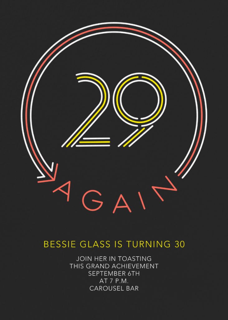 29 Again - Birthday Invitation | Send online instantly | RSVP tracking
