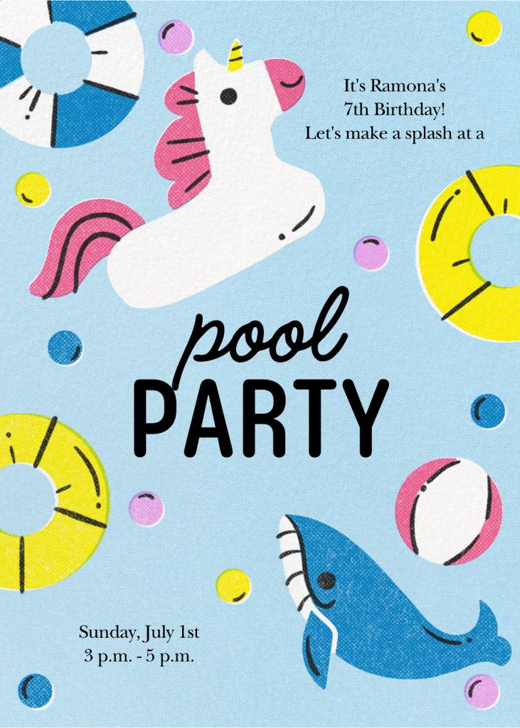 Unicorn Pool Float - Pool Party Invitation | Send online instantly ...