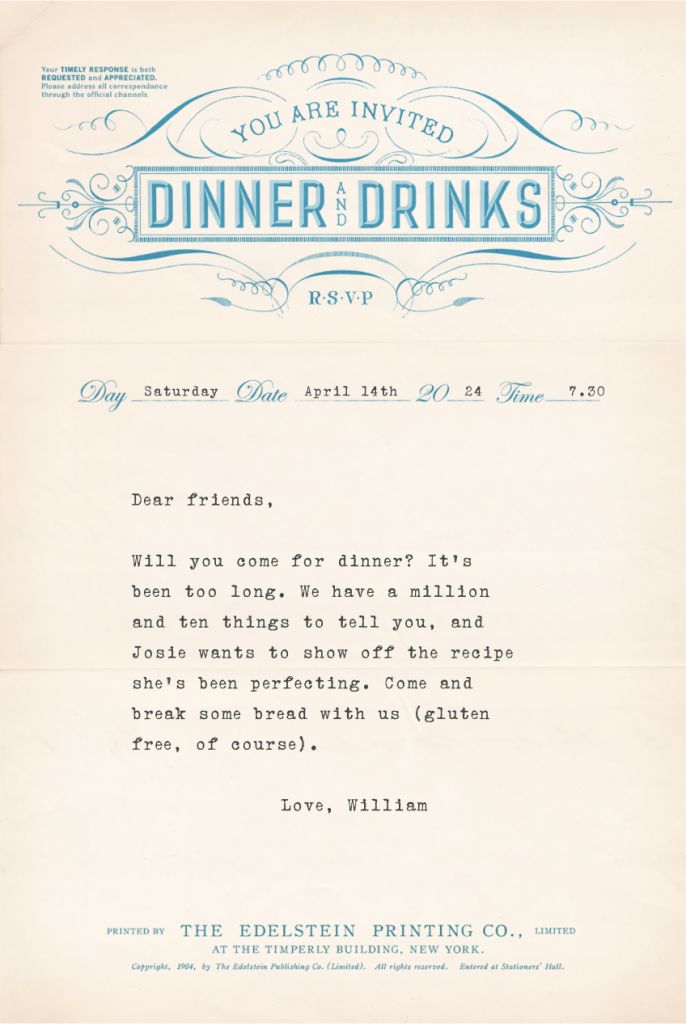 Open Letter - Dinner and Drinks - Dinner Party Invitation | Send online ...