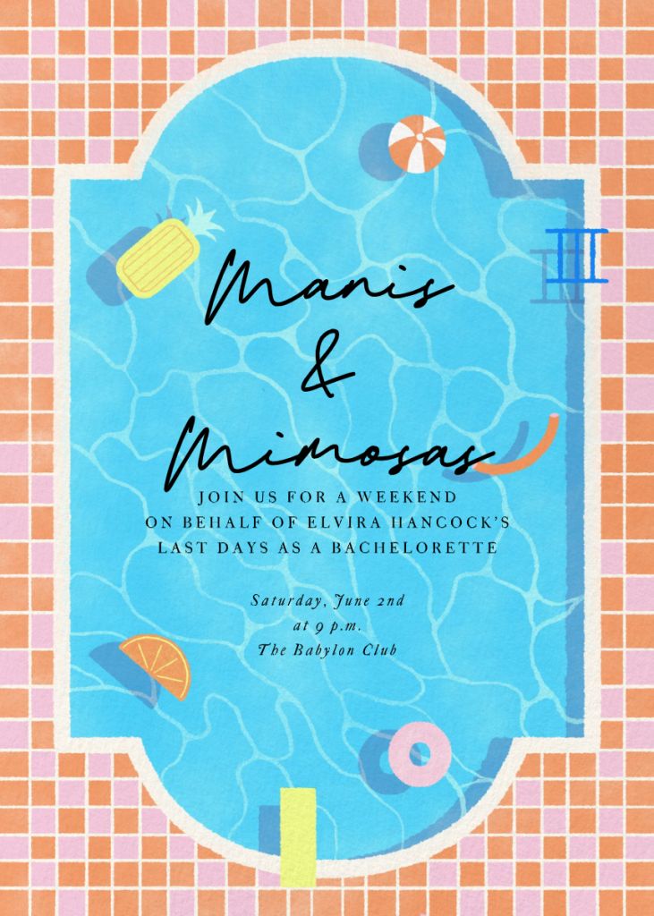 Splashy Oasis - Bachelorette Party Invitation | Send online instantly ...