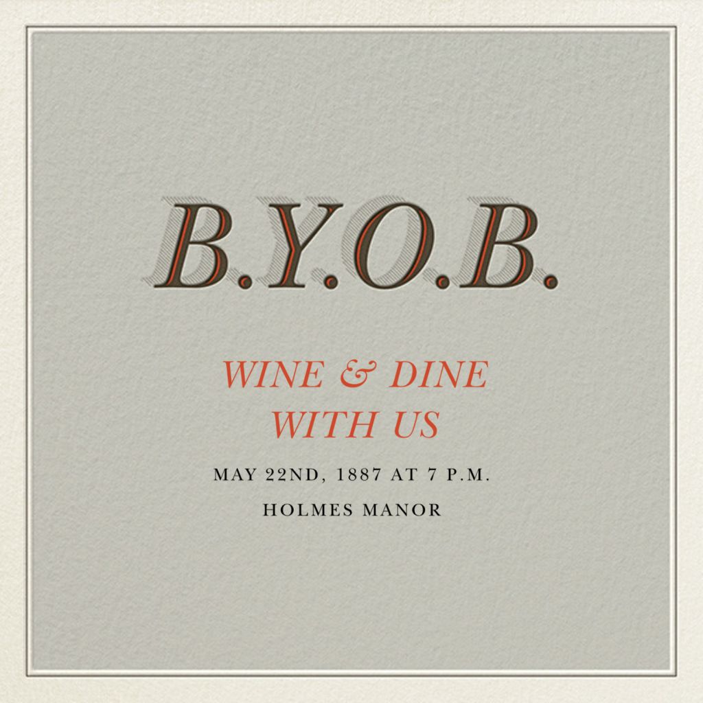 BYOB - Dinner Party Invitation | Send online instantly | RSVP tracking