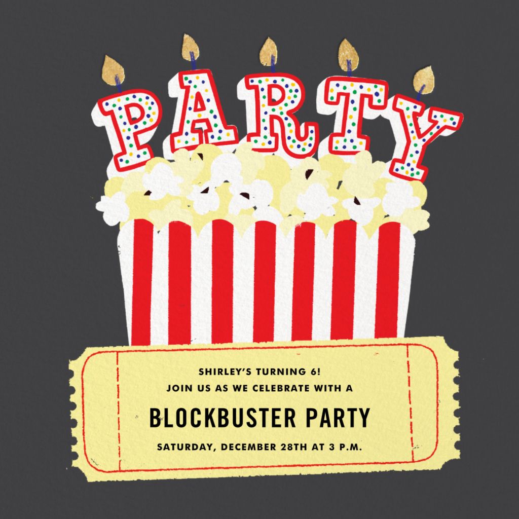 Popcorn Blockbuster Party - Party Invitation | Send online instantly ...