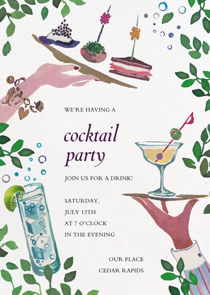 Cocktail Platters - Cocktail Party Invitation | Send online instantly ...