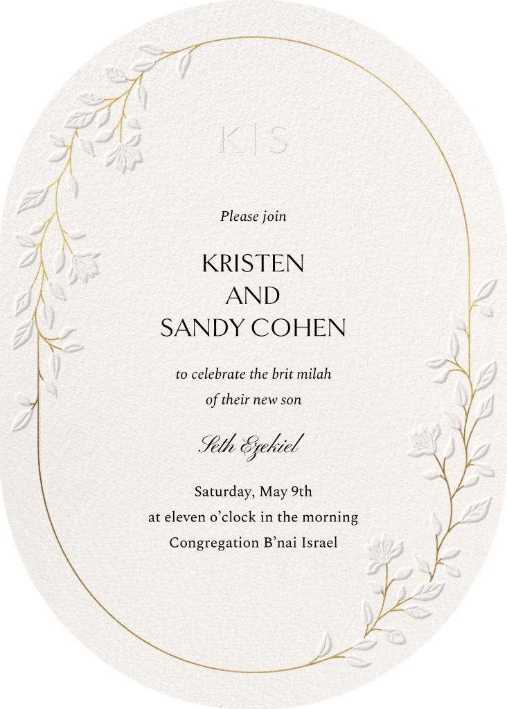 Ornate Vines - Bris/Baby Naming Invitation | Send online instantly ...