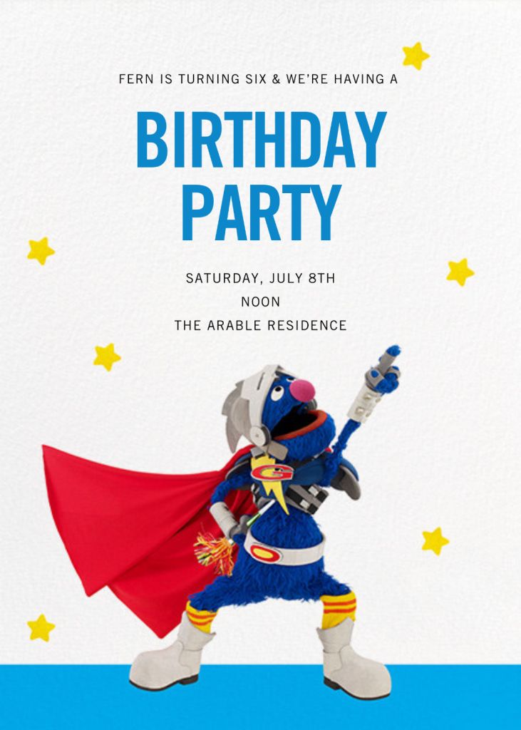 Super Grover - Birthday Invitation | Send online instantly | RSVP tracking