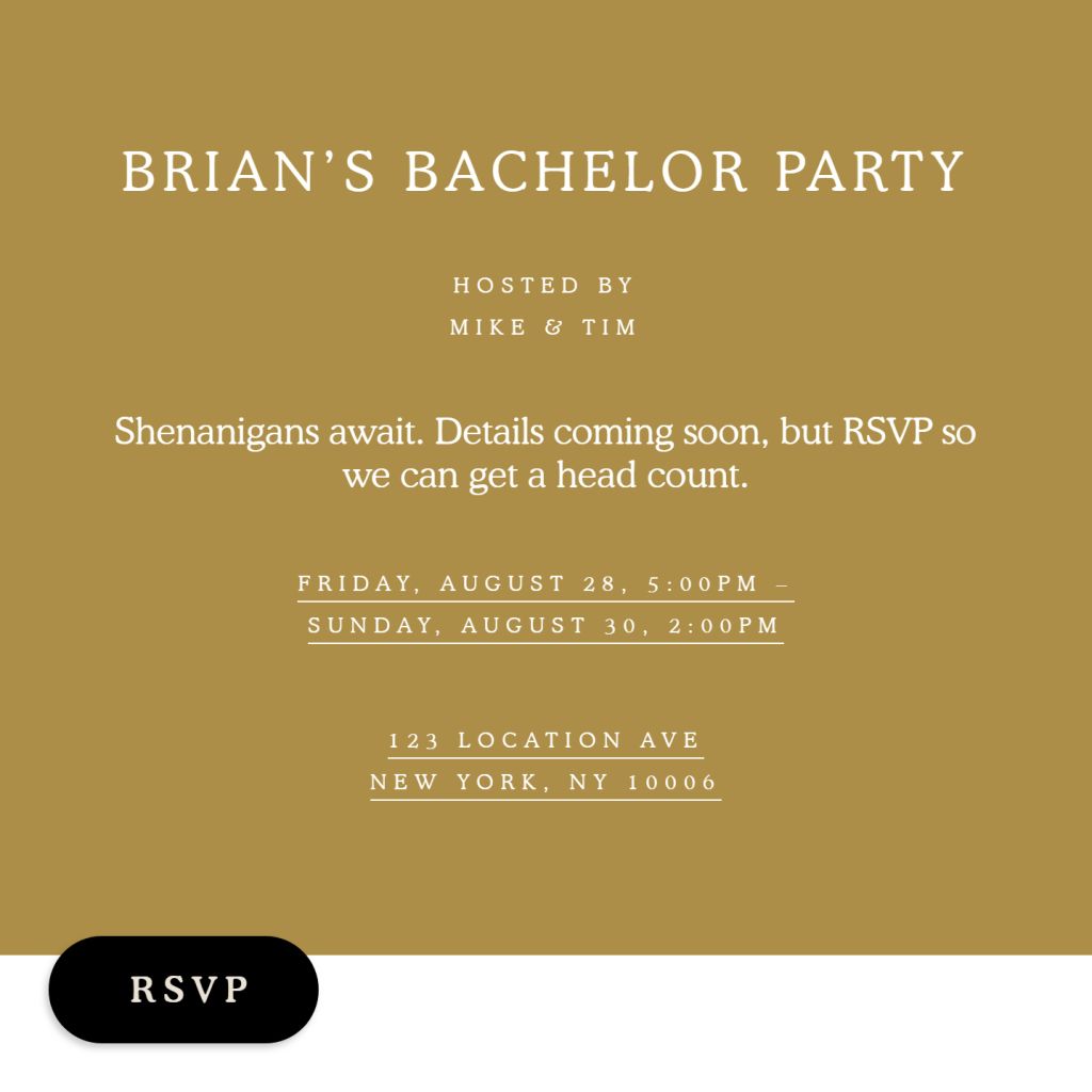 Bachelor party invitations | Send online instantly | RSVP tracking