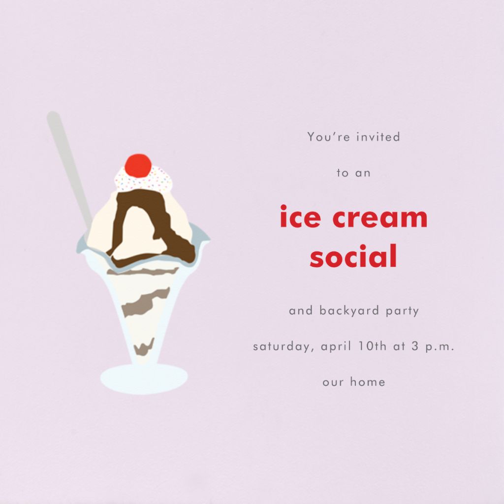 Ice Cream Sundae - Ice Cream Social Invitation | Send online instantly ...