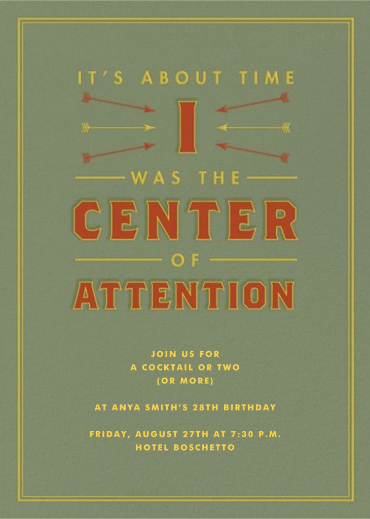 Center of Attention | Send online instantly | RSVP tracking