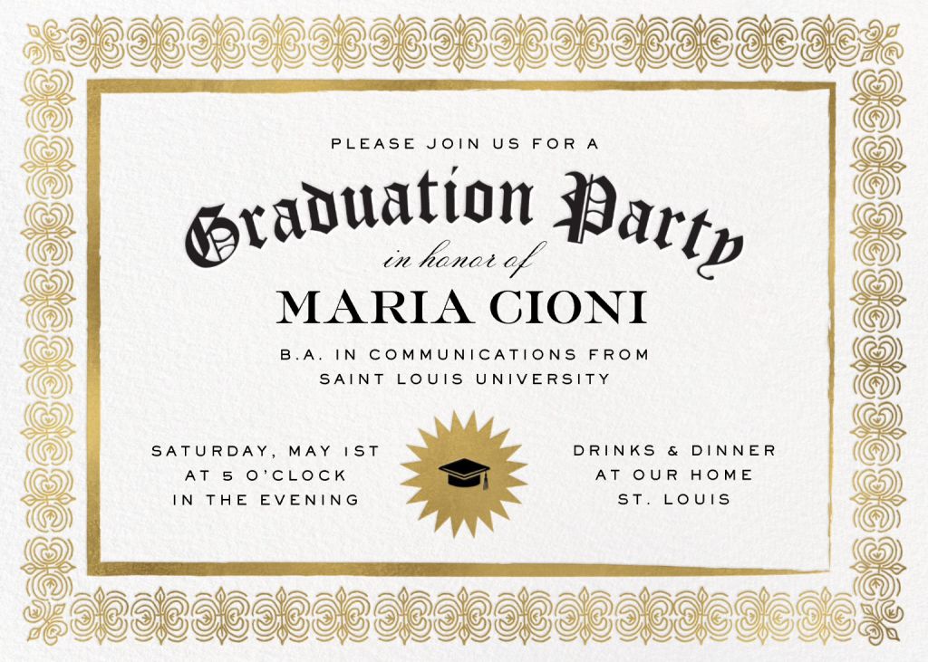 Golden Diploma - Graduation Party Invitation | Send online instantly ...