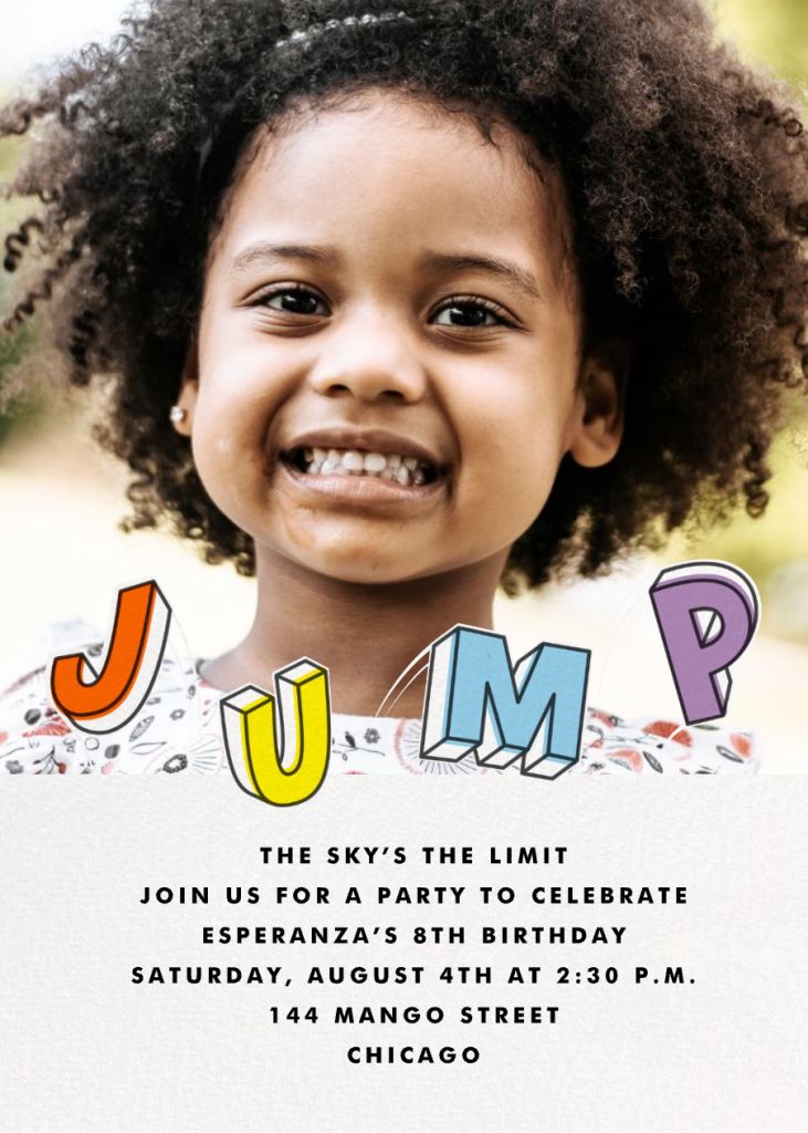 Jump Lettering (Photo) - Birthday Invitation | Send online instantly ...