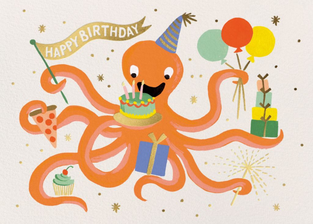Card de cumpleaños con pulpo (felicitación)