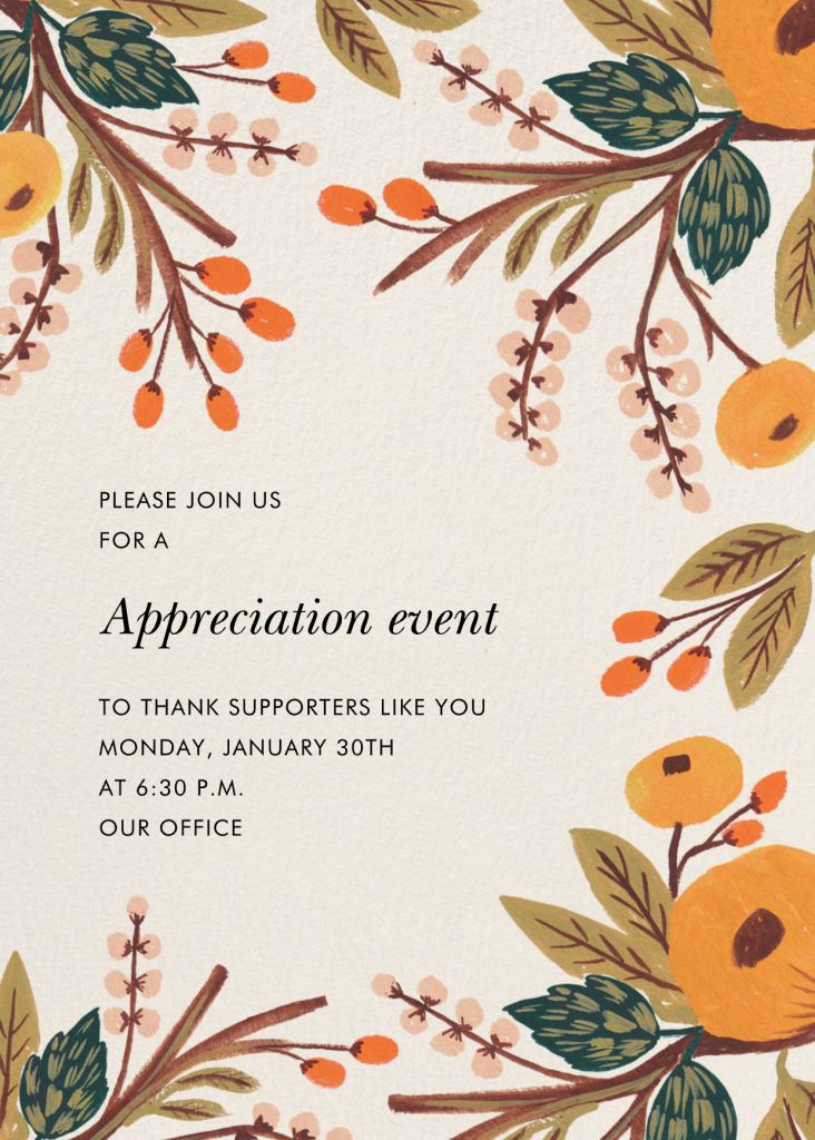 Harvest Floral - Appreciation Event Invitation | Send online instantly ...