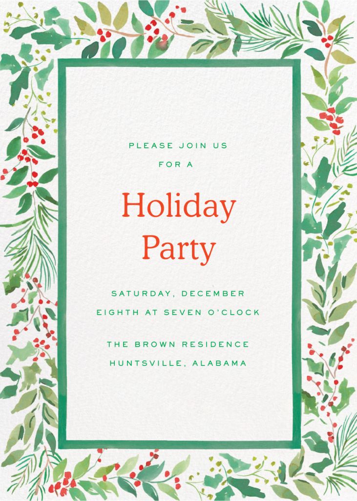 Holly and Sprig Border (Gina Langford) - Holiday Party Invitation ...