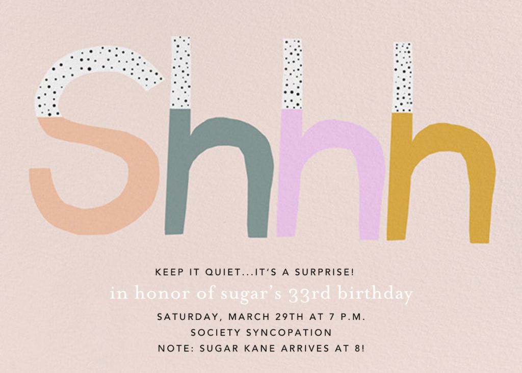 Shhh - Surprise Party Invitation | Send online instantly | RSVP tracking