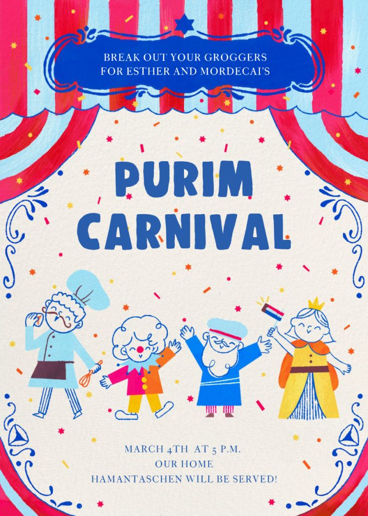 Purim Carnival - Purim Invitation | Send online instantly | RSVP tracking